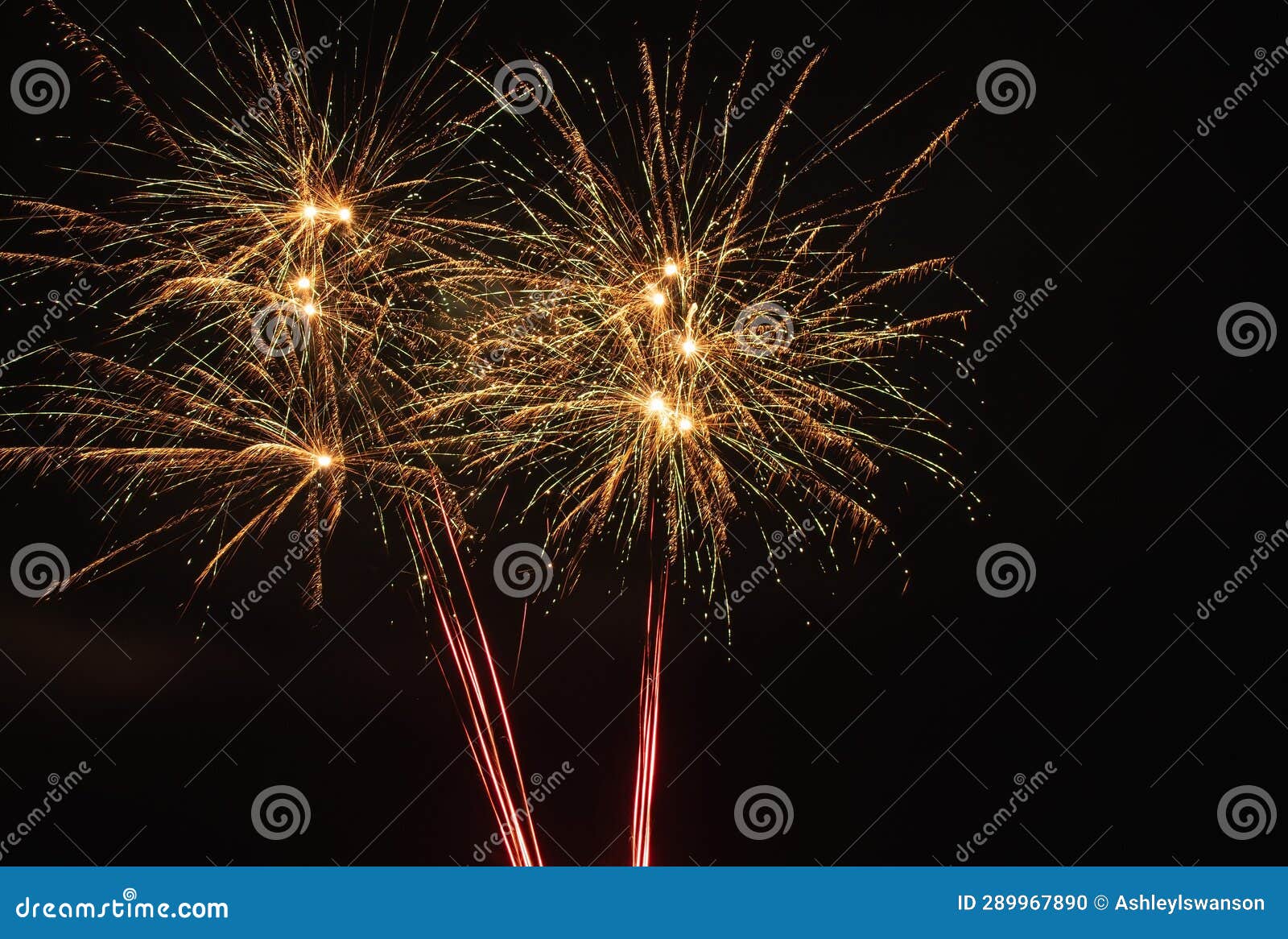 Multiple Yellow Green and Red Colorful Fireworks at Night Stock Photo ...