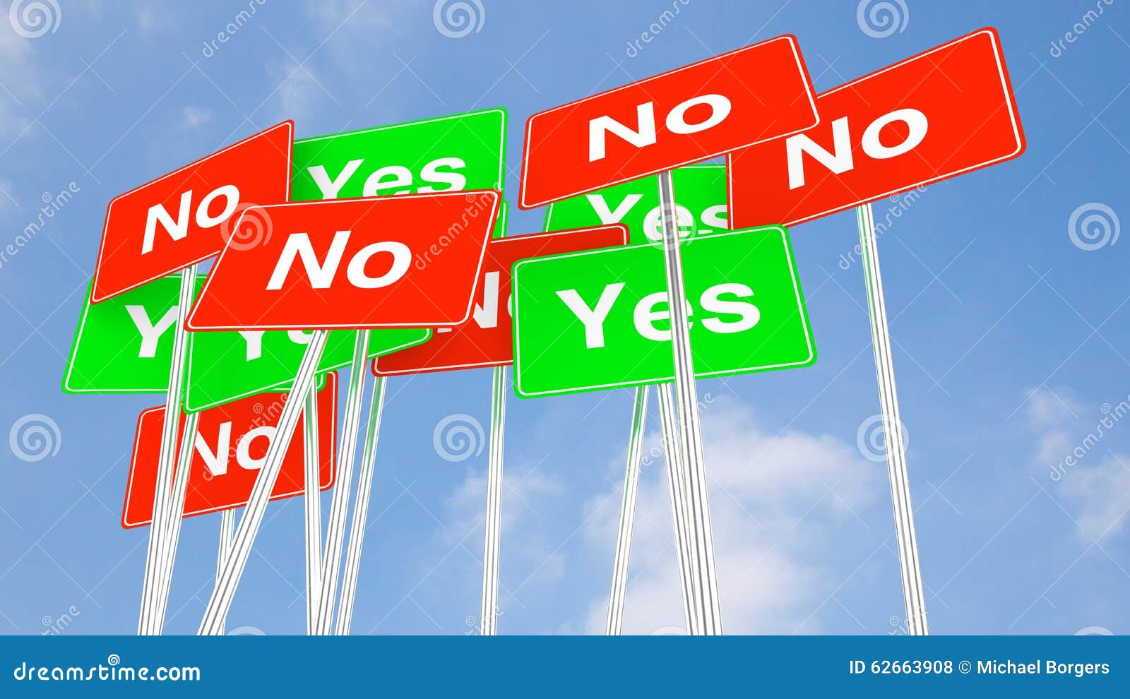 Multiple Yes and No Signs with Cloudy Blue Sky Stock Photo - Image of ...