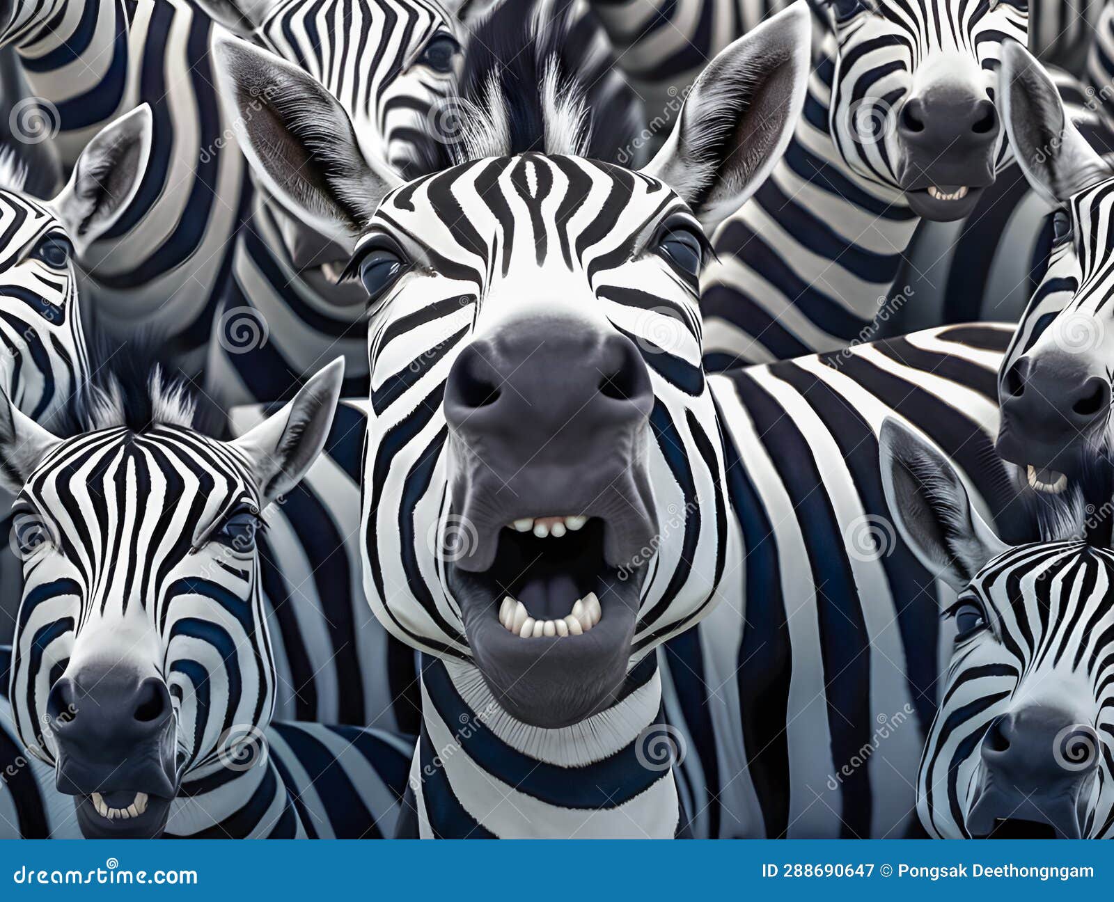 Multiple Zebra Face only Packed Together and Straight Look the Same Way ...