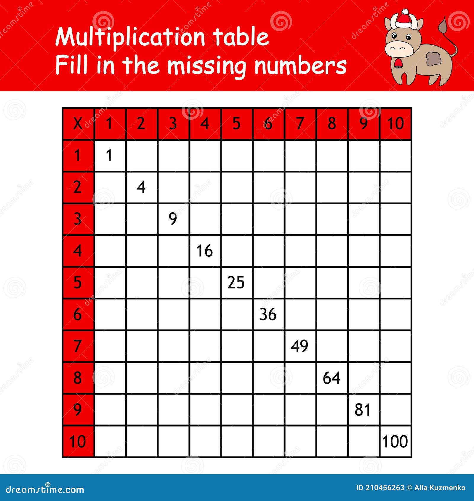 Multiplication Square. Paste The Missing Numbers. School Vector ... Multiplication Square. Paste The Missing Numbers. School Vector ...