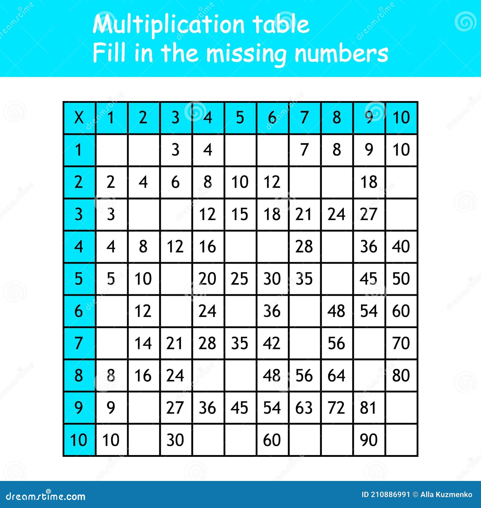 Multiplication Square. Paste The Missing Numbers. School Vector ...