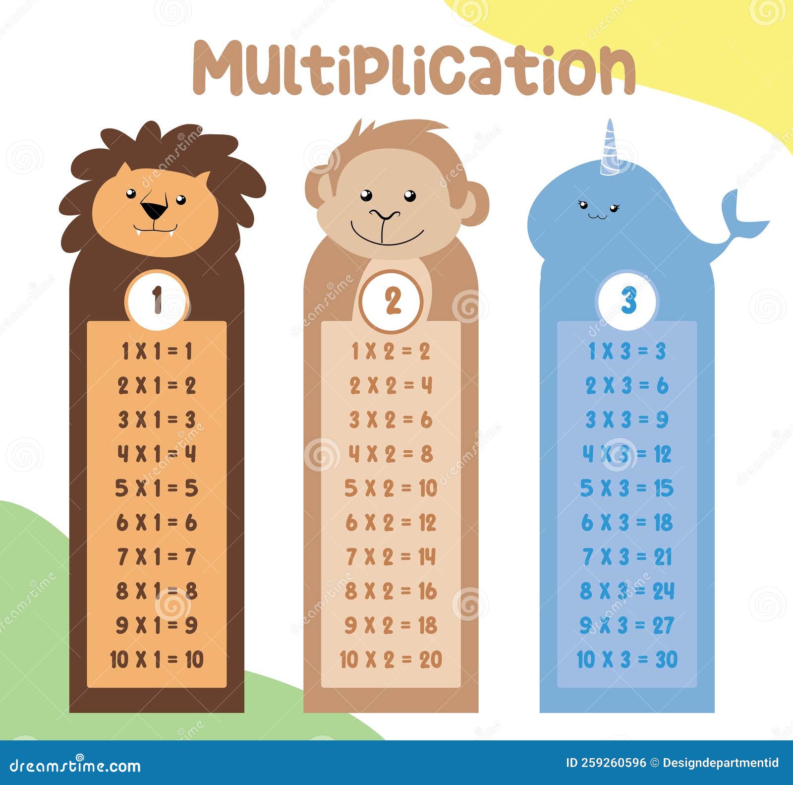 Cute Cartoon Vector Animals Multiplication Table Charts for Kids. Stock ...
