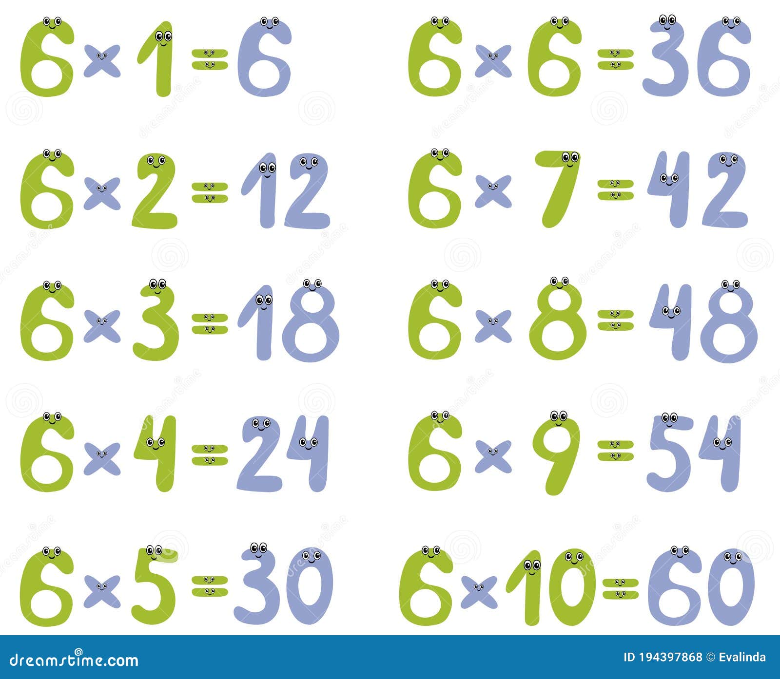 Multiplication table of 6. stock illustration. Illustration of cute ...