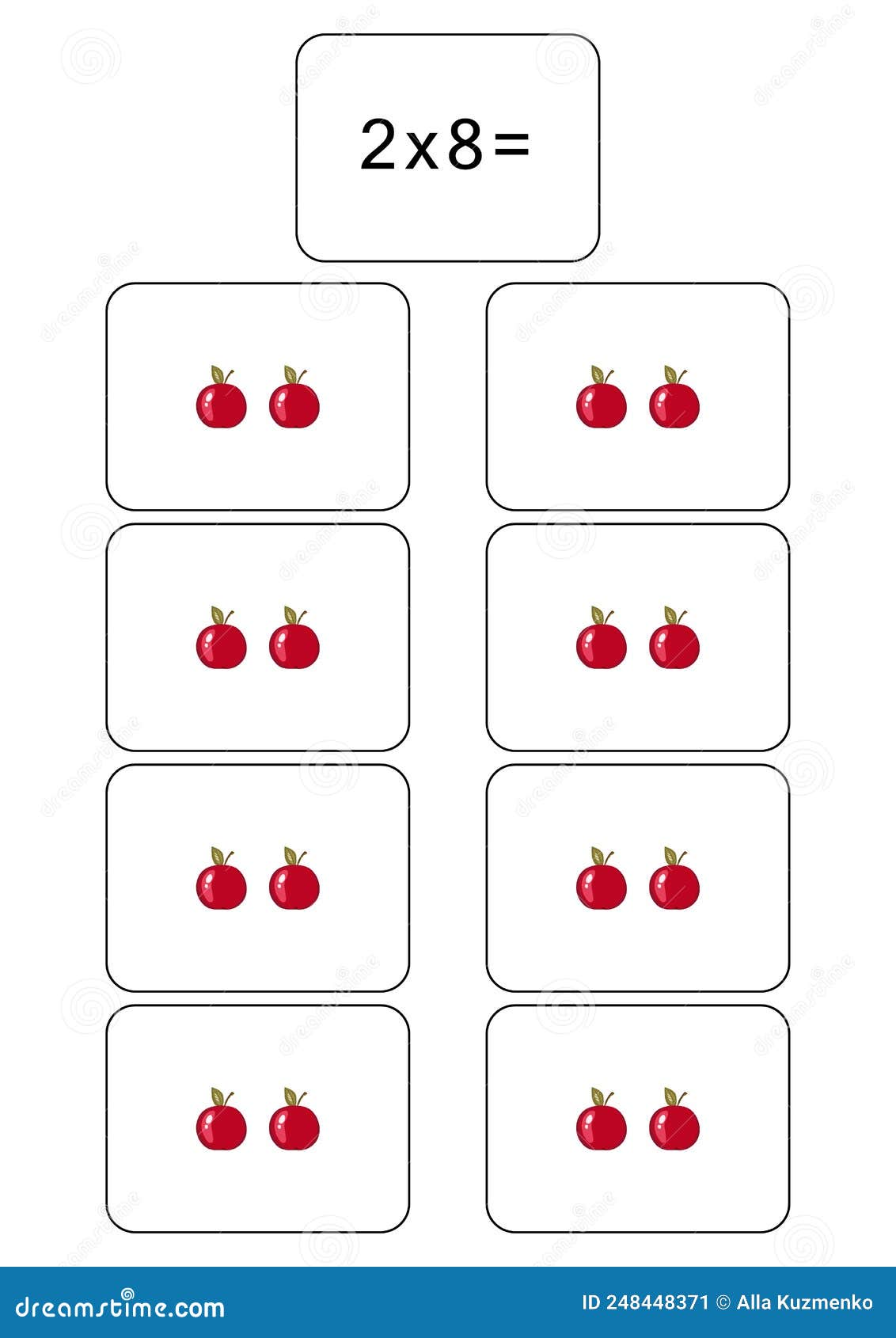 Multiplication Table of 2. Maths Card with an Example, Drawing ...