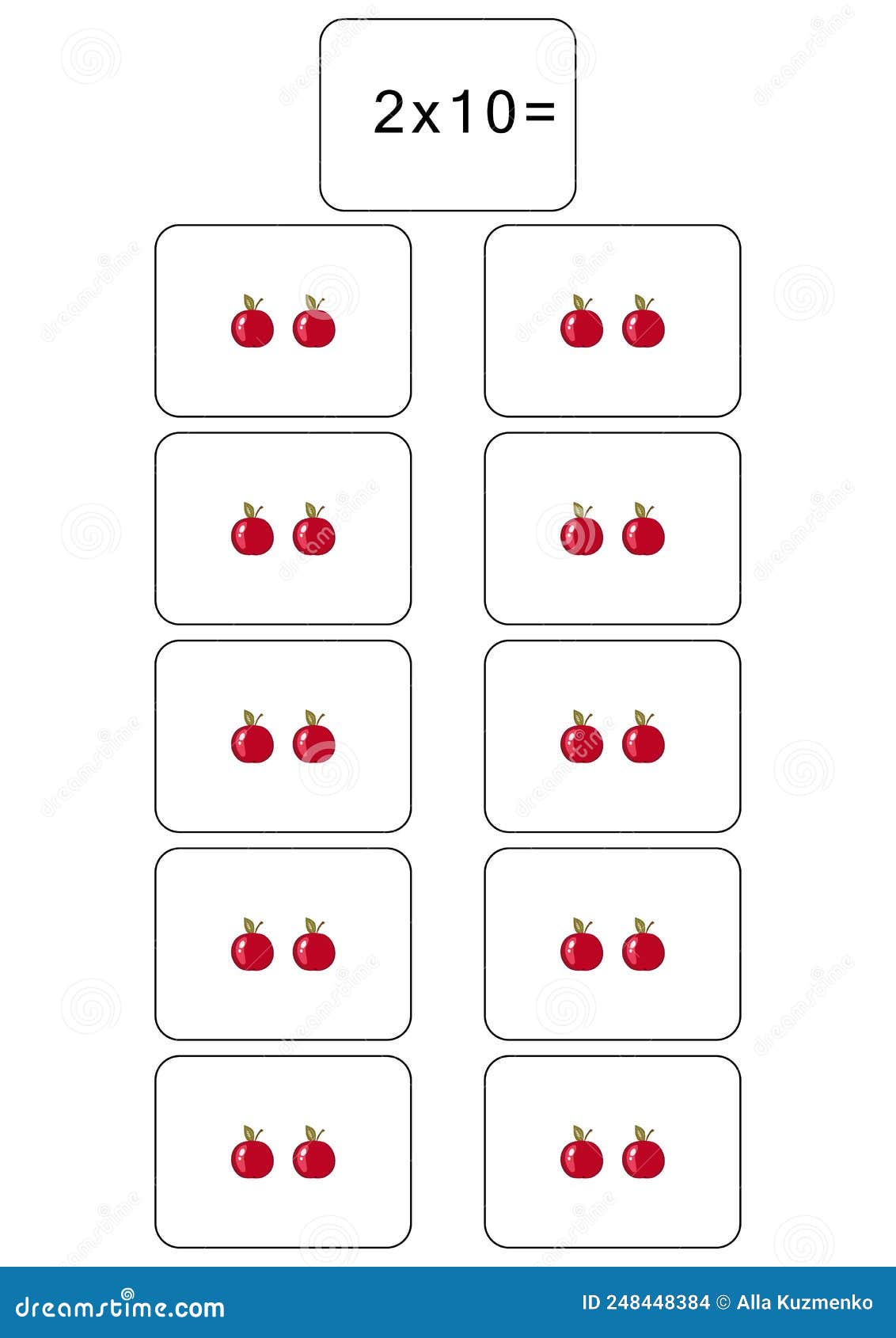 Multiplication Table of 2. Maths Card with an Example, Drawing ...