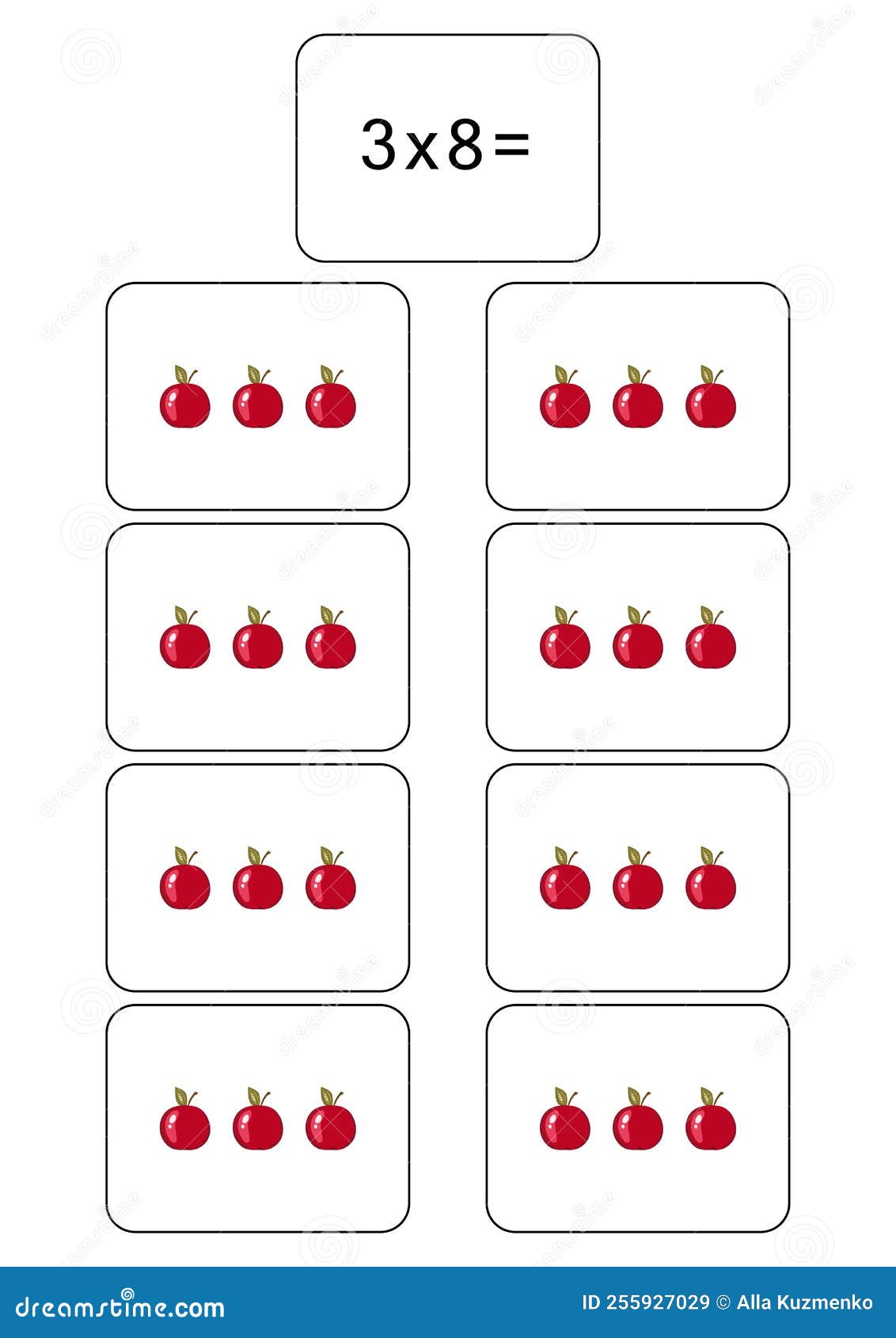 Multiplication Table of 3. Maths Card with an Example, Drawing ...