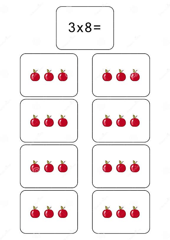 Multiplication Table of 3. Maths Card with an Example, Drawing ...