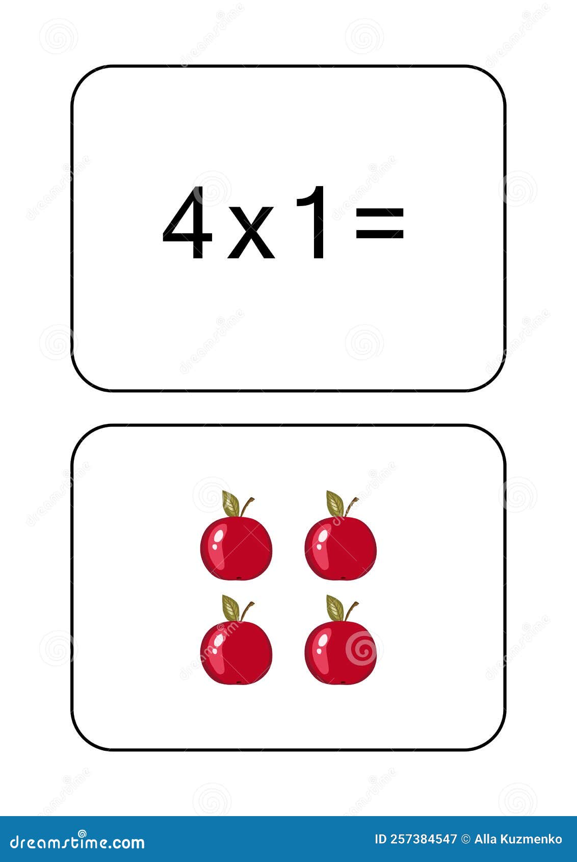 Multiplication Table of 4. Maths Card with an Example, Drawing ...