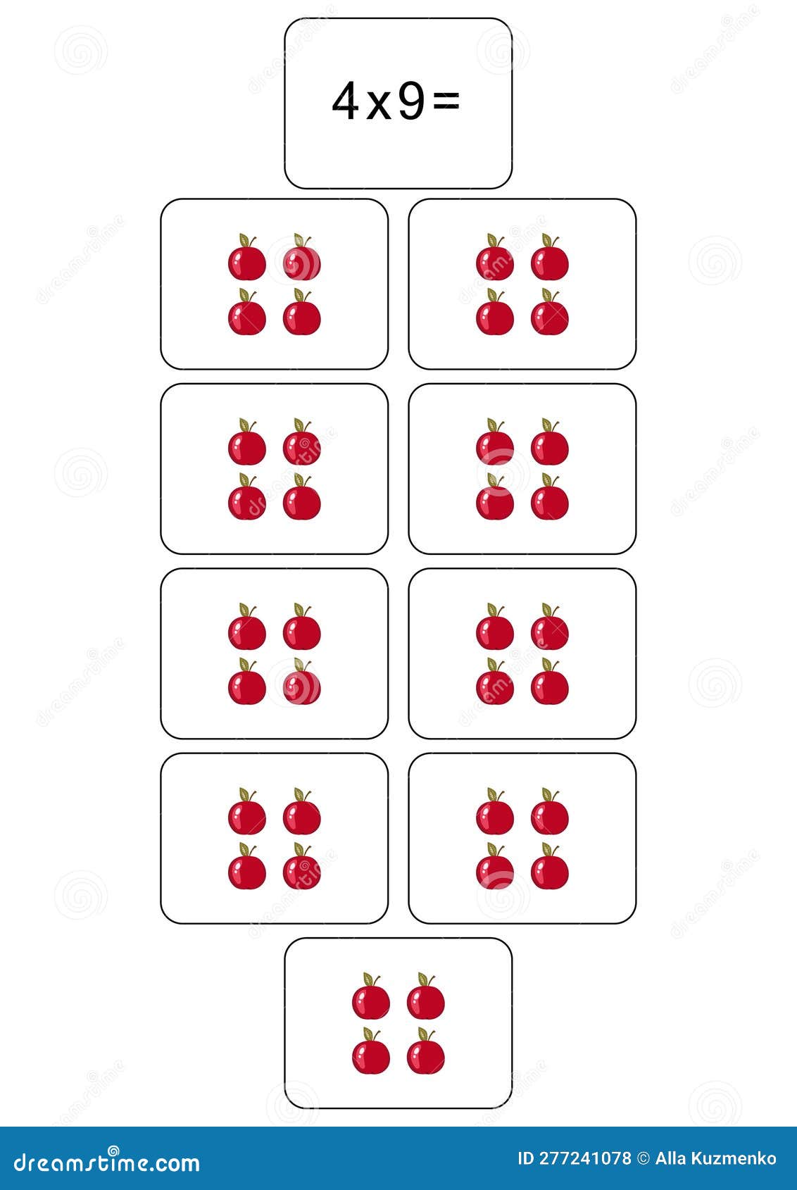 Multiplication Table of 4. Maths Card with an Example, Drawing ...