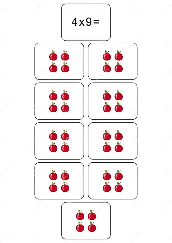 Multiplication Table of 4. Maths Card with an Example, Drawing ...