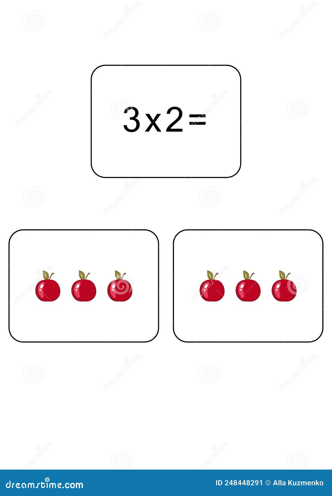 Multiplication Table of 3. Maths Card with an Example, Drawing ...