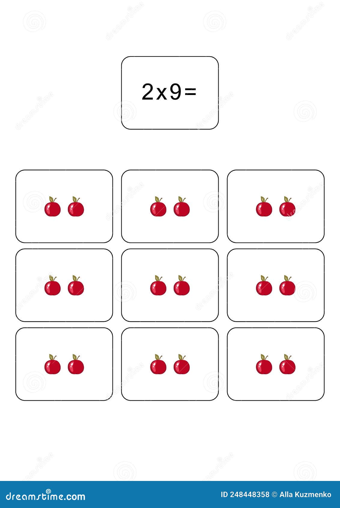 Multiplication Table of 2. Maths Card with an Example, Drawing ...