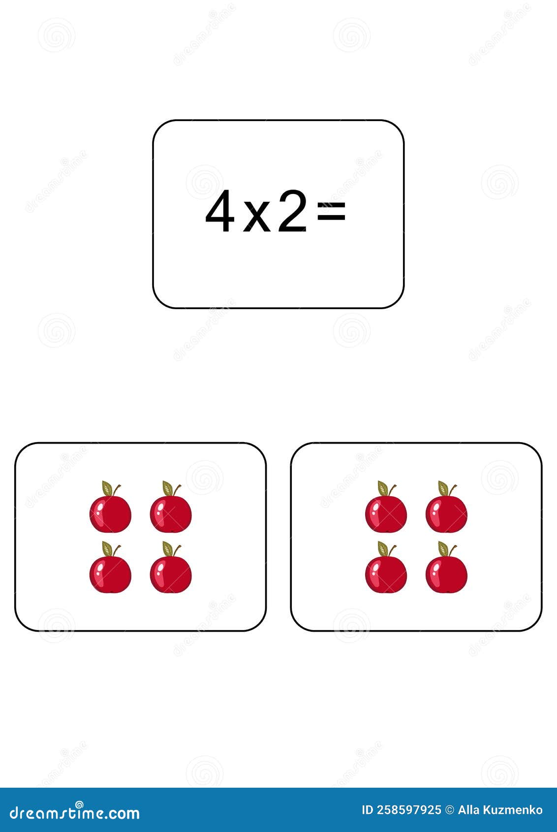Multiplication Table of 4. Maths Card with an Example, Drawing ...