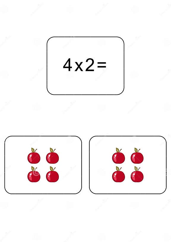 Multiplication Table of 4. Maths Card with an Example, Drawing ...