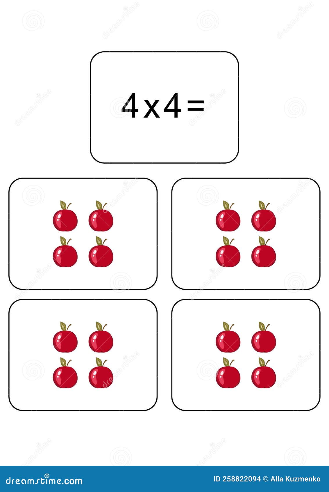 Multiplication Table of 4. Maths Card with an Example, Drawing ...