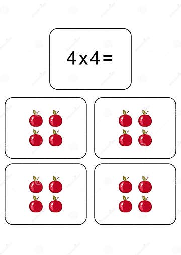Multiplication Table of 4. Maths Card with an Example, Drawing ...