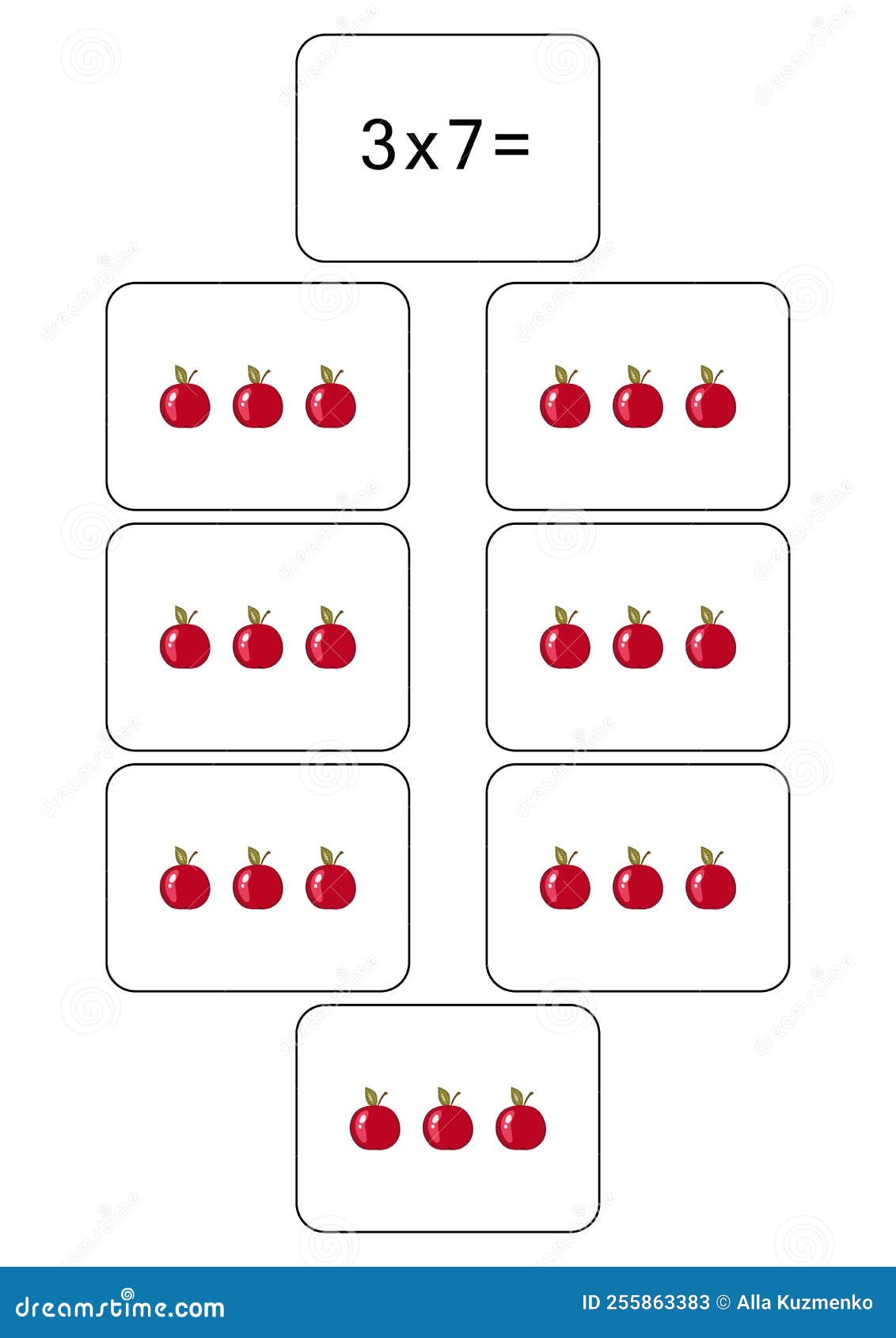Multiplication Table of 3. Maths Card with an Example, Drawing ...