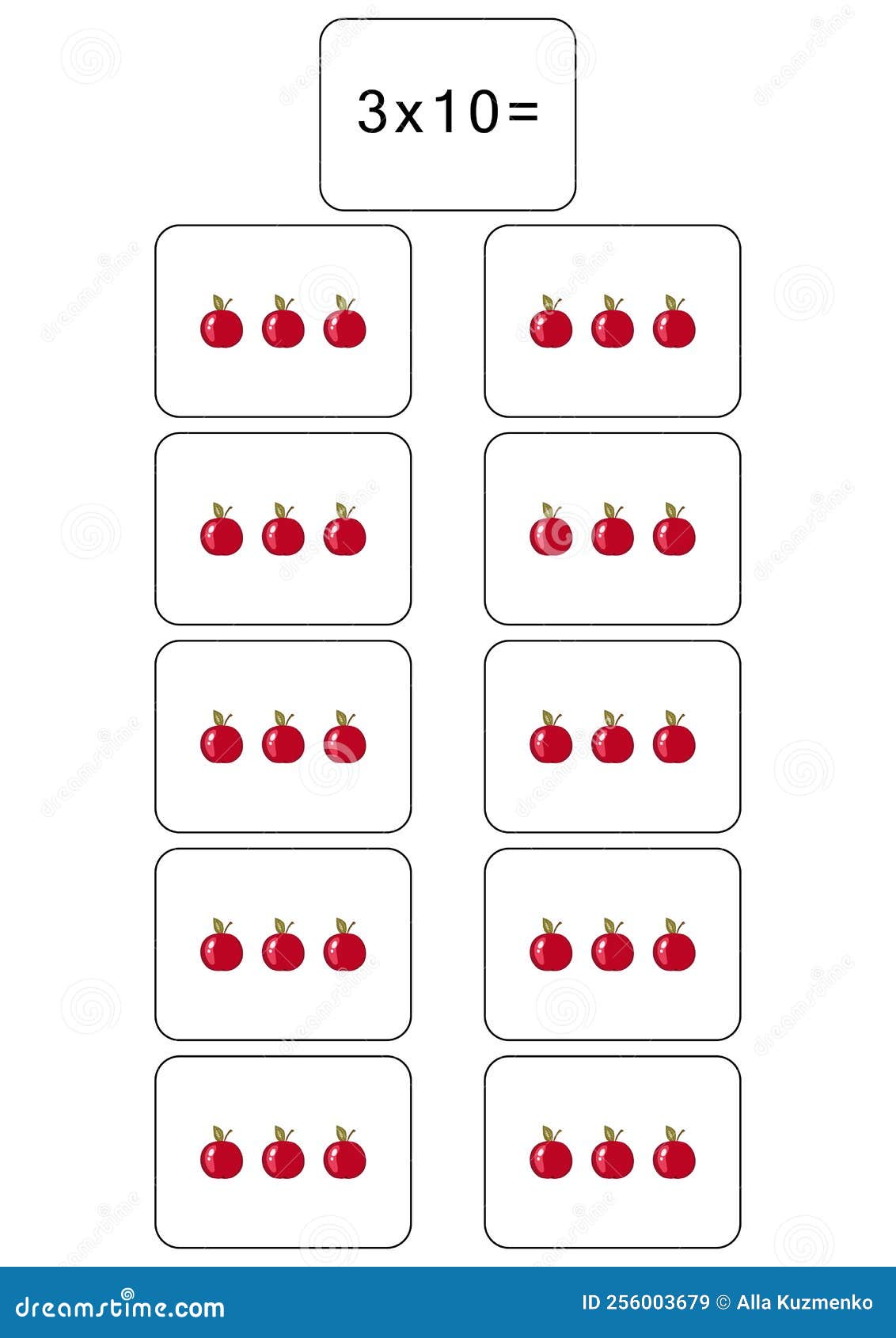 Multiplication Table of 3. Maths Card with an Example, Drawing ...