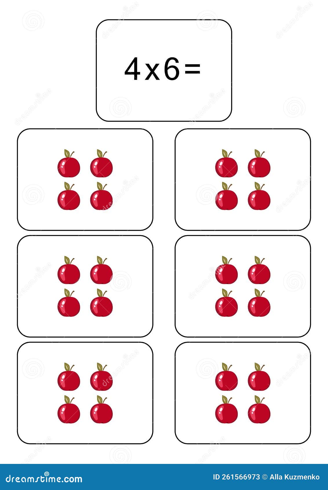 Multiplication Table of 4. Maths Card with an Example, Drawing ...