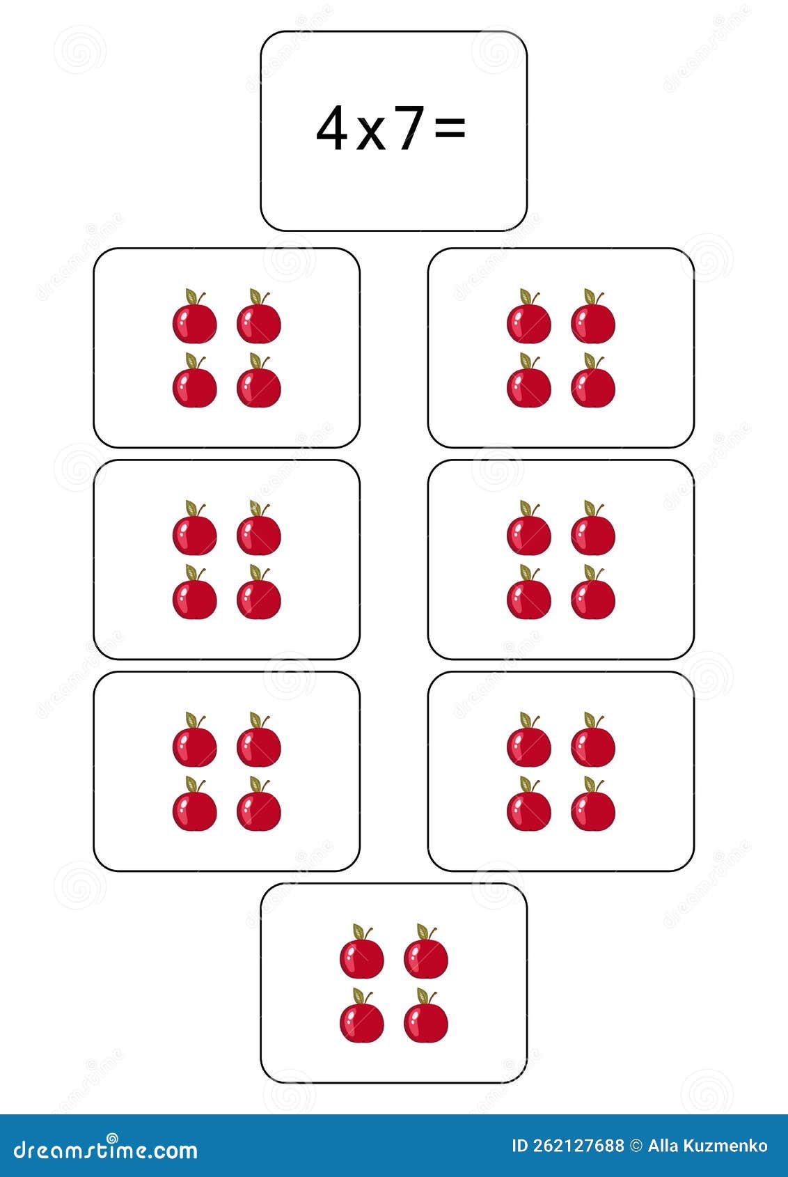 Multiplication Table of 4. Maths Card with an Example, Drawing ...