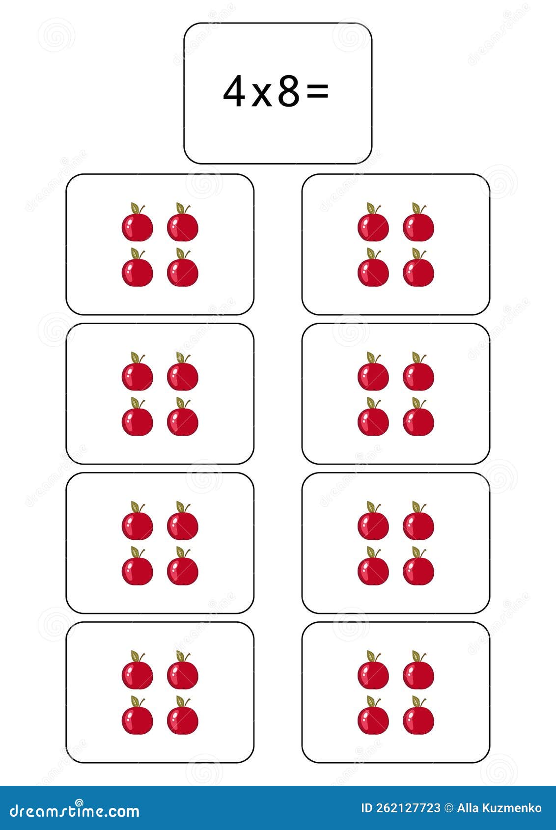 Multiplication Table of 4. Maths Card with an Example, Drawing ...