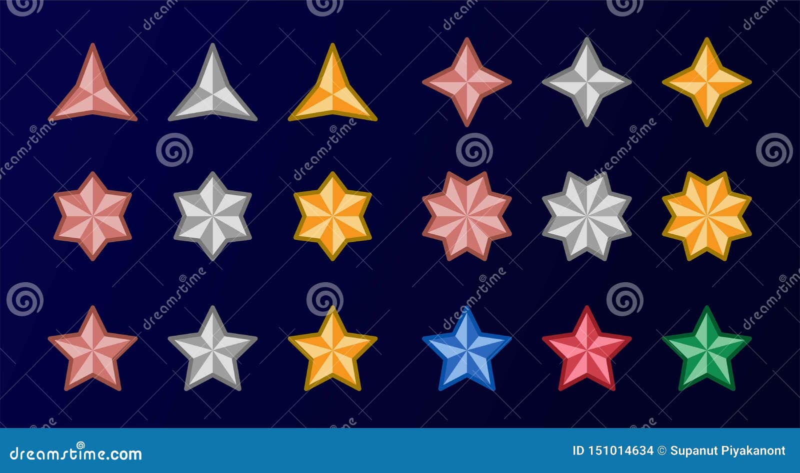 Multipoint star icon set stock vector. Illustration of rank - 151014634