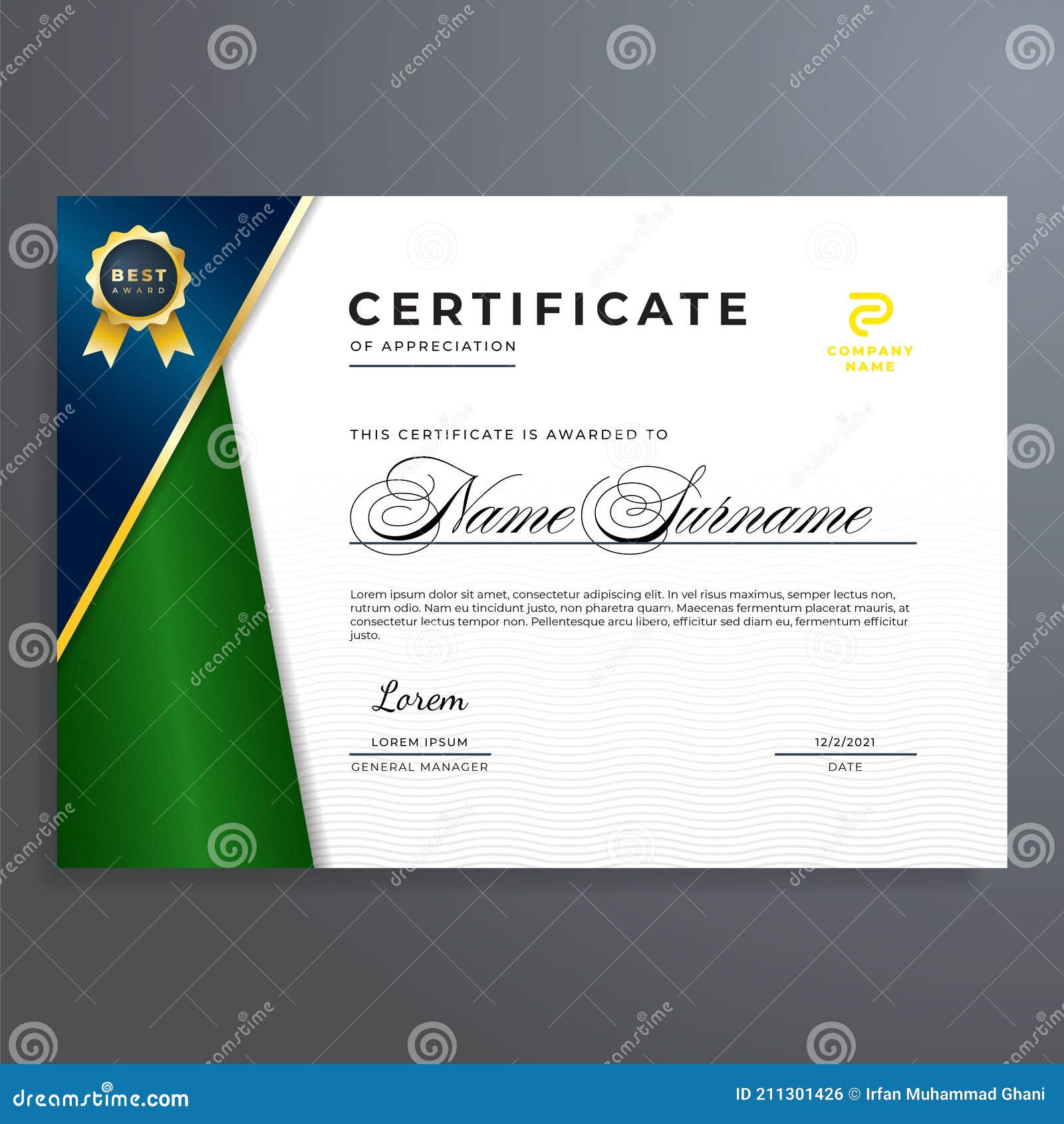 Multipurpose Certificate Layout Template with Deep Blue and Deep Green Color, Simple and Elegant ...