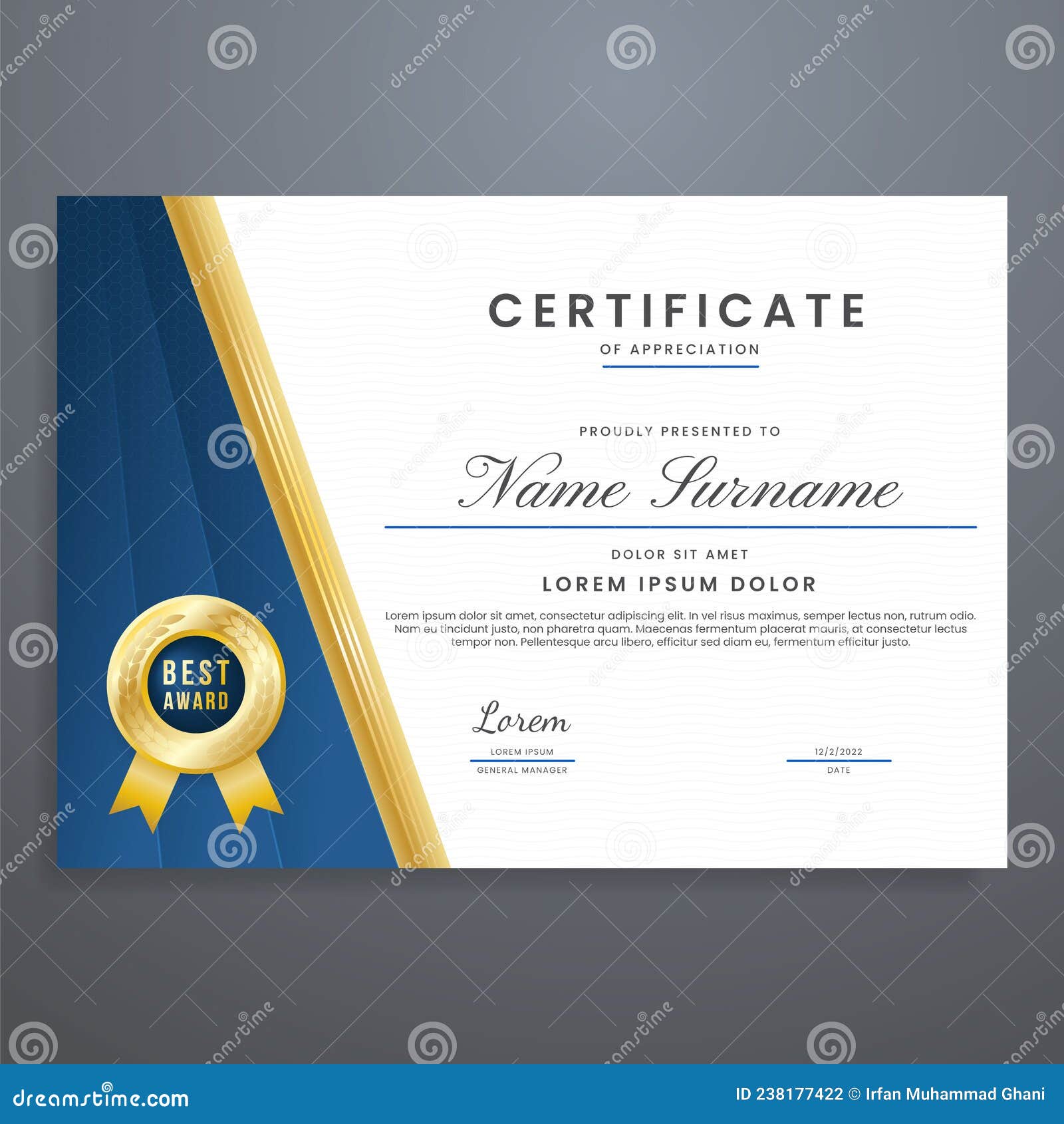 Multipurpose Certificate Template With Blue And Gold Colors, Luxury And ...