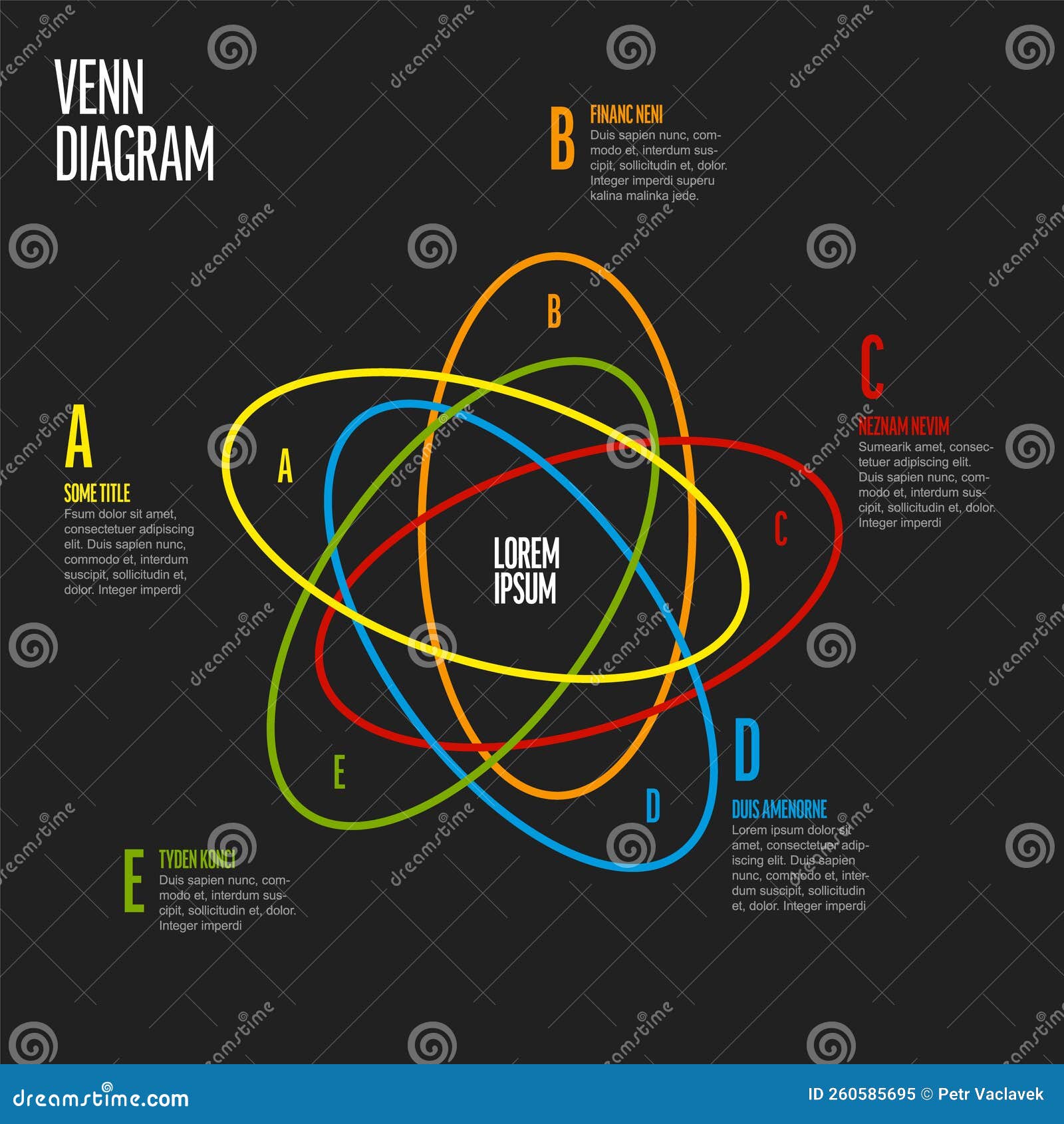 Multipurpose Dark Venn Diagram Schema Template With Three Circles ...