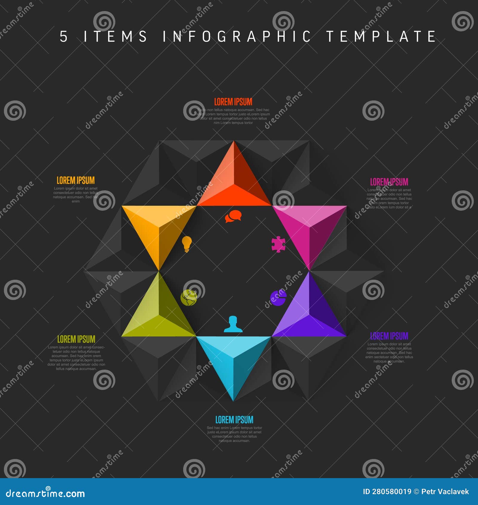 Multipurpose Datk Infographic Template with Six Elements Stock Vector ...