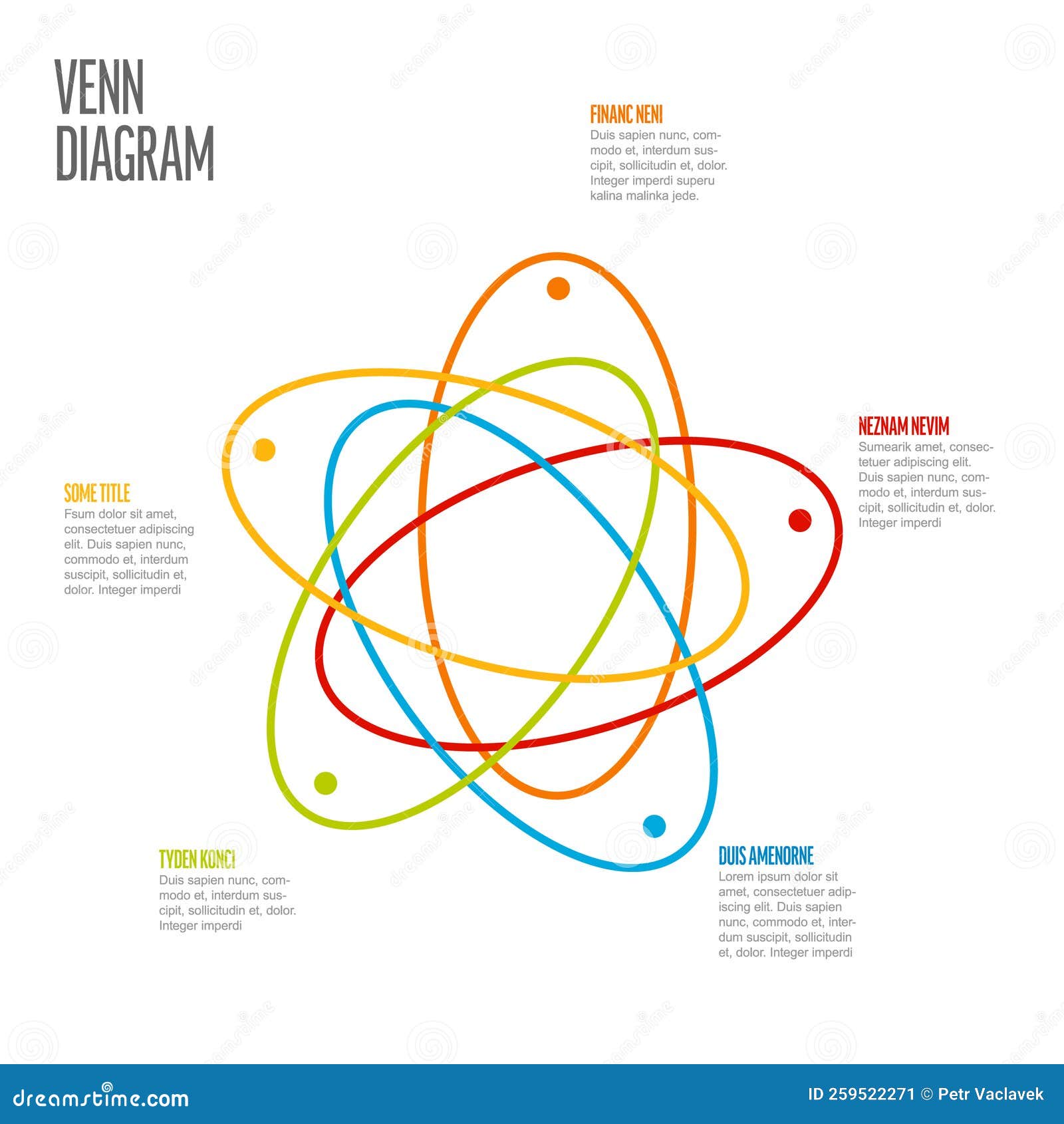 Multipurpose Venn Diagram Schema Template With Five Elements Cartoon ...