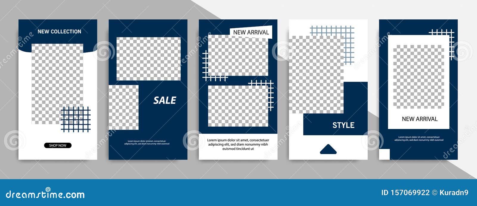 Blue Geometric Instagram Layout Banner Template Bundle Stock Vector ...
