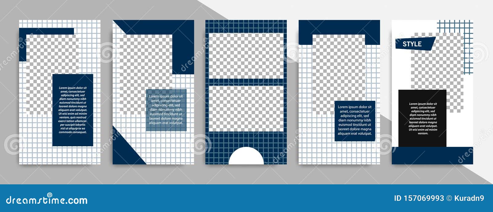 Blue Geometric Instagram Layout Banner Template Bundle Stock Vector ...