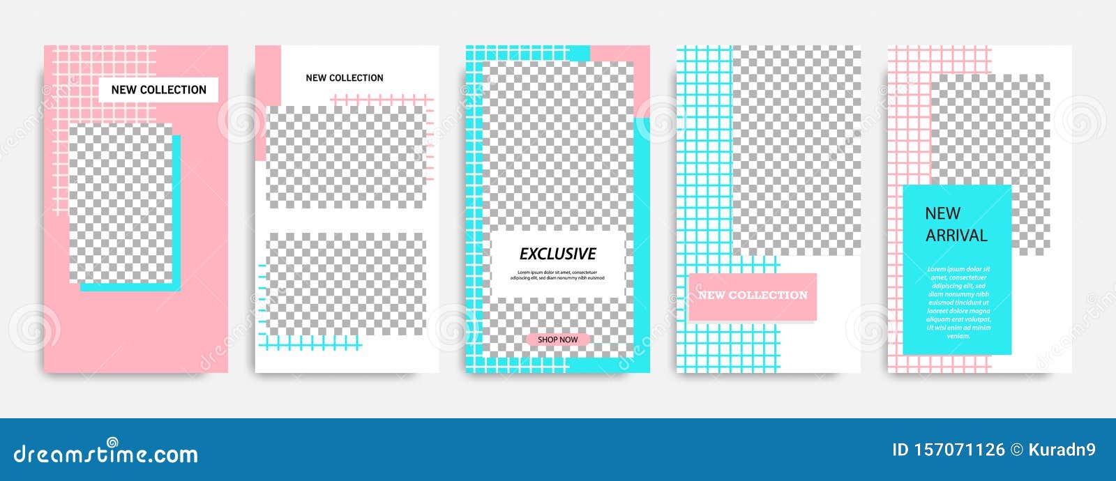 Soft Blue Peach Geometric Instagram Layout Banner Template Bundle Stock ...