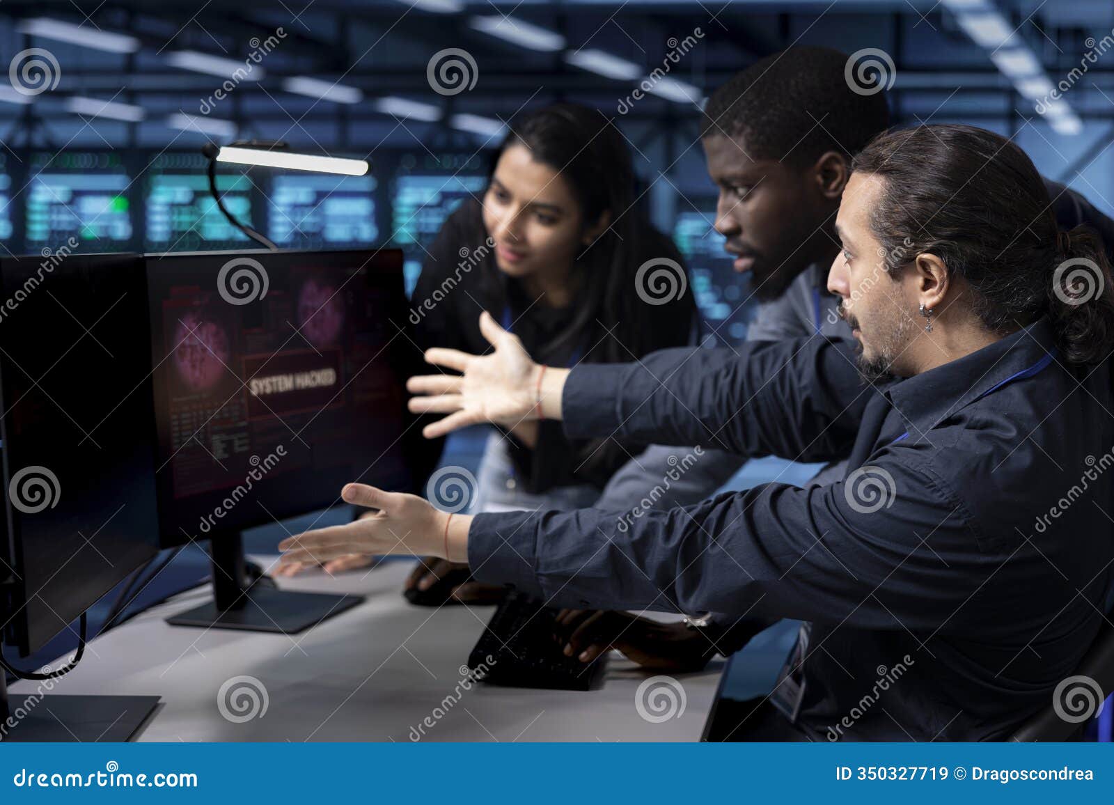 Multiracial Colleagues Panicking after Seeing Security Breach in Data ...