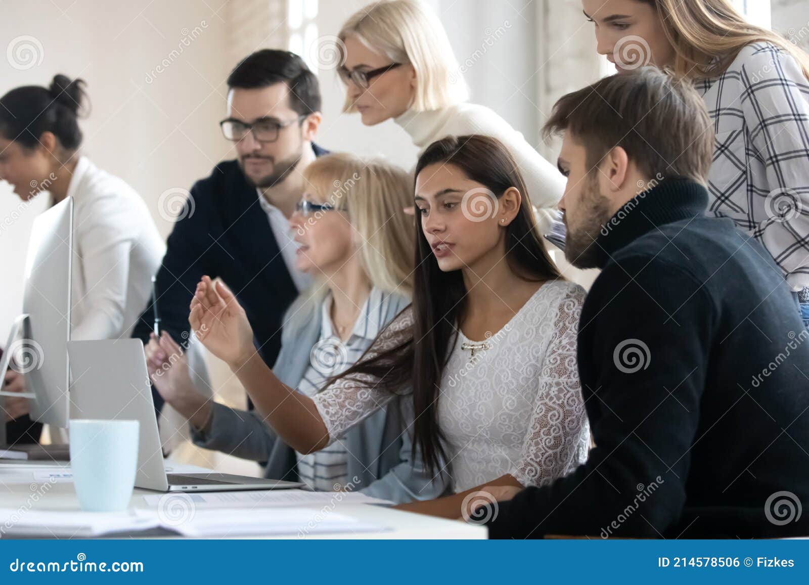 Multiracial Colleagues Work Together Collaborate at Office Meeting ...