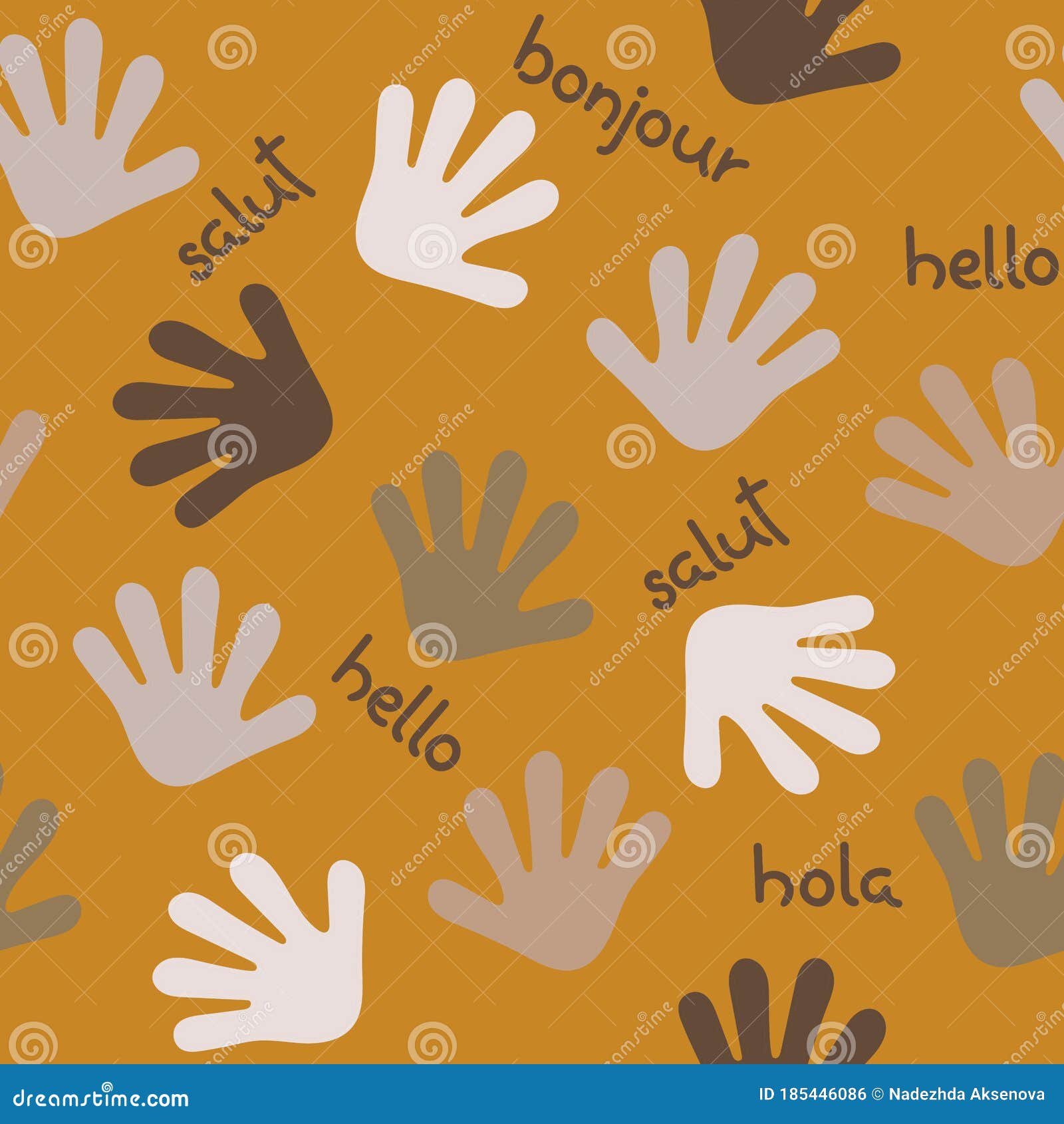 Multiracial Colorful People`s Hands. Multicolor Seamless Pattern. Hello ...