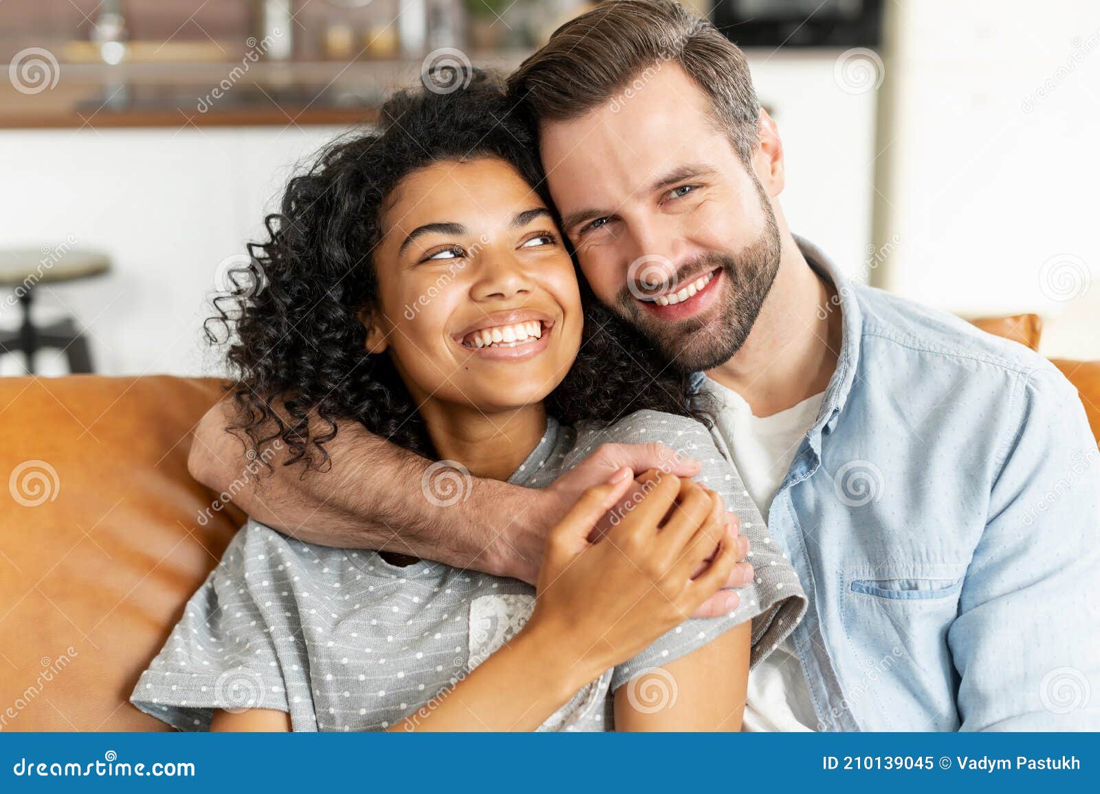 Multiracial Couple In Love Spends Leisure At Home Stock Image Image