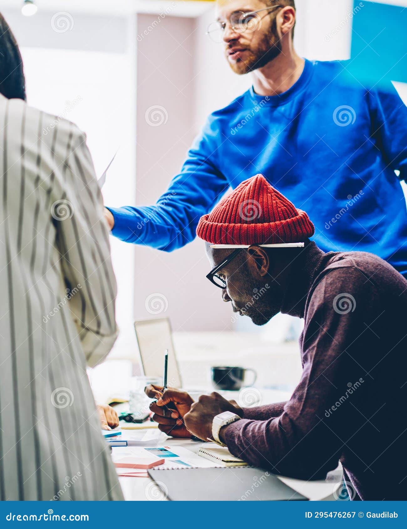 Multiracial Crew of Skilled Clever Students Cooperating on Project and ...