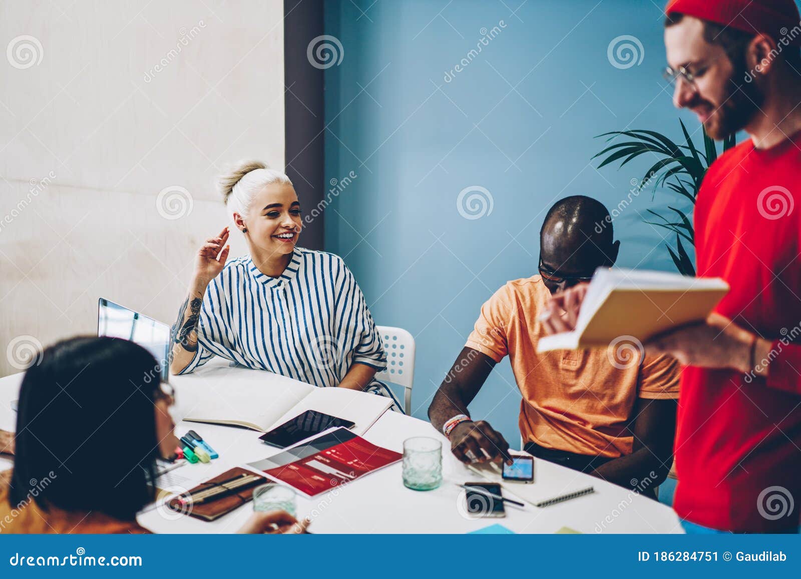 Multiracial Crew of Skilled Clever Students Cooperating on Project and ...