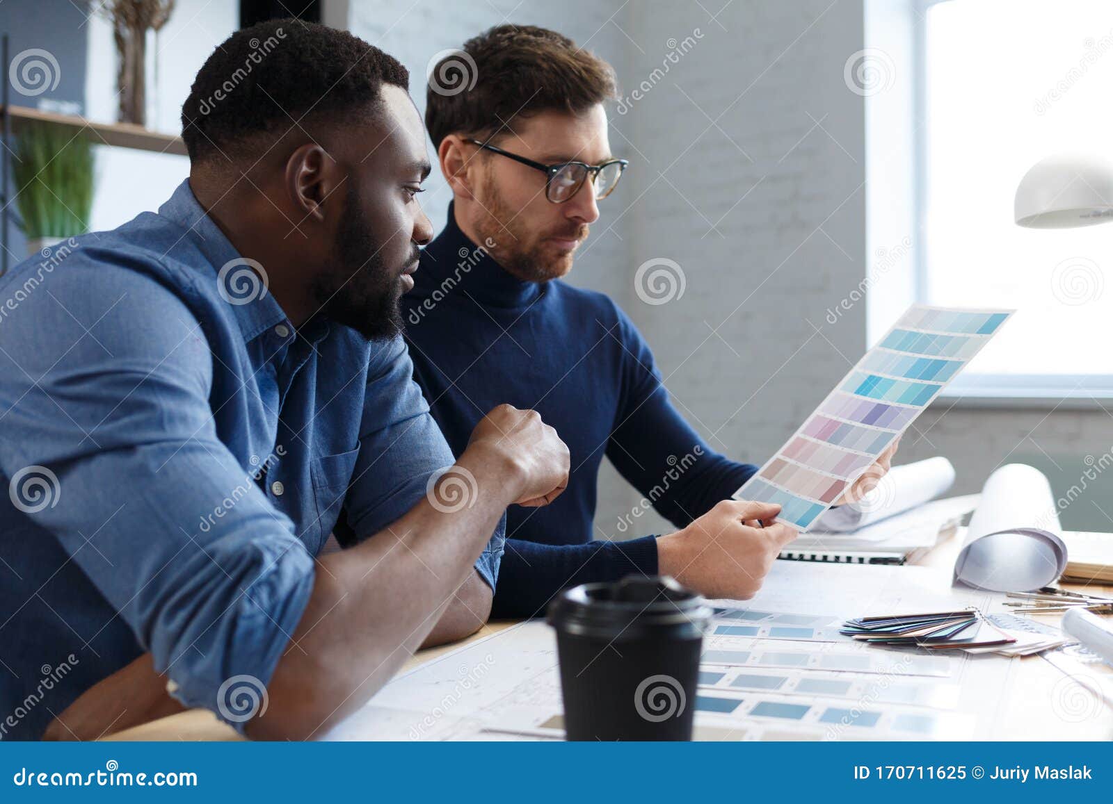 Multiracial Engineer Team Working in Office with Color Palette ...