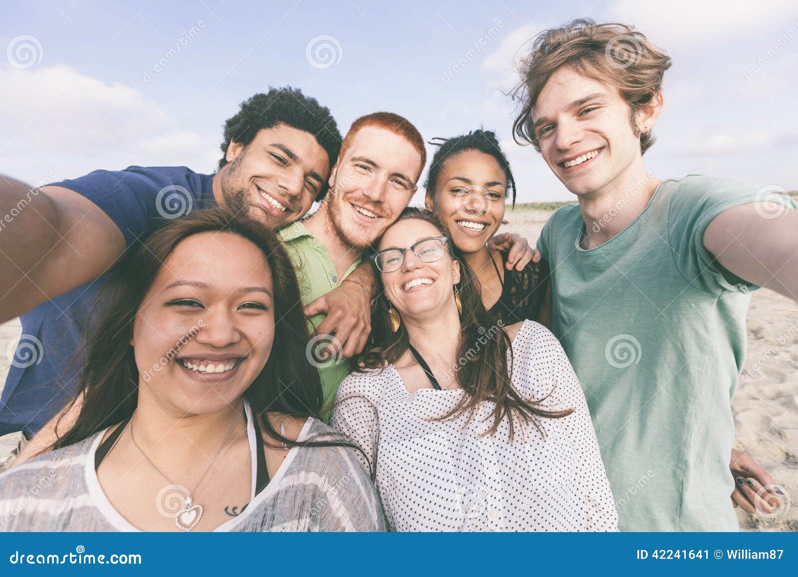 Multiracial Friends at Beach Stock Image - Image of horizontal, party ...