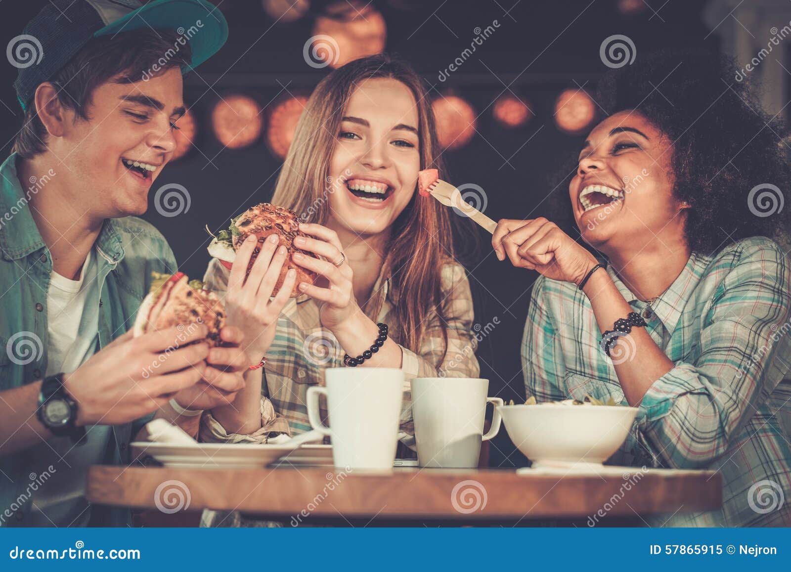 Multiracial Friends in a Cafe Stock Image - Image of food, breakfast ...