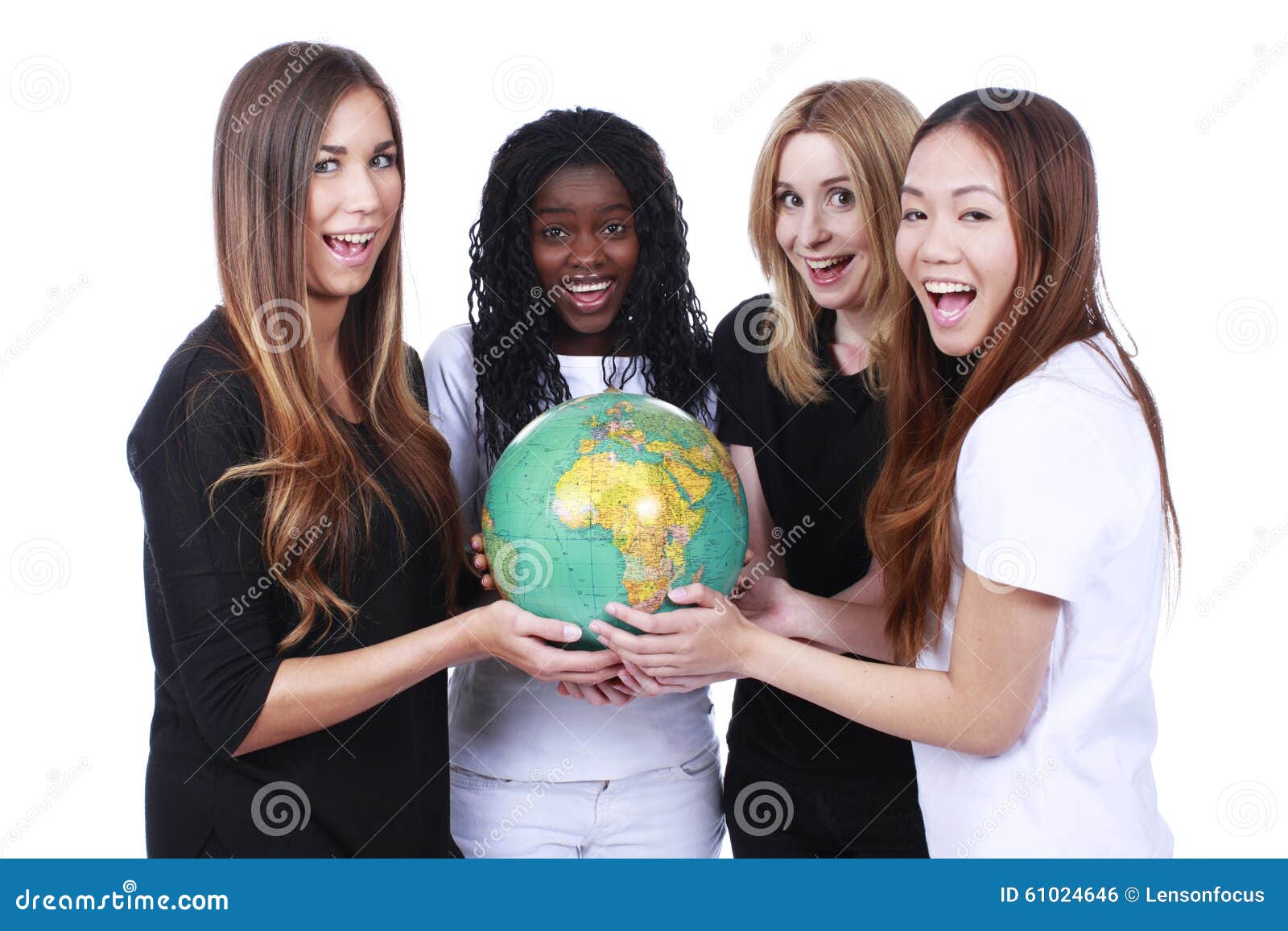 Multiracial Friends with a Globe Stock Photo - Image of countries ...