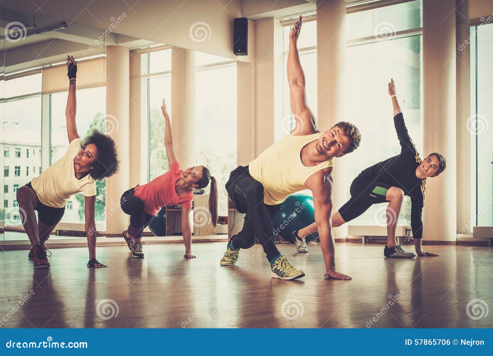 Multiracial Group Doing Aerobics Exercise Stock Photo - Image of ...