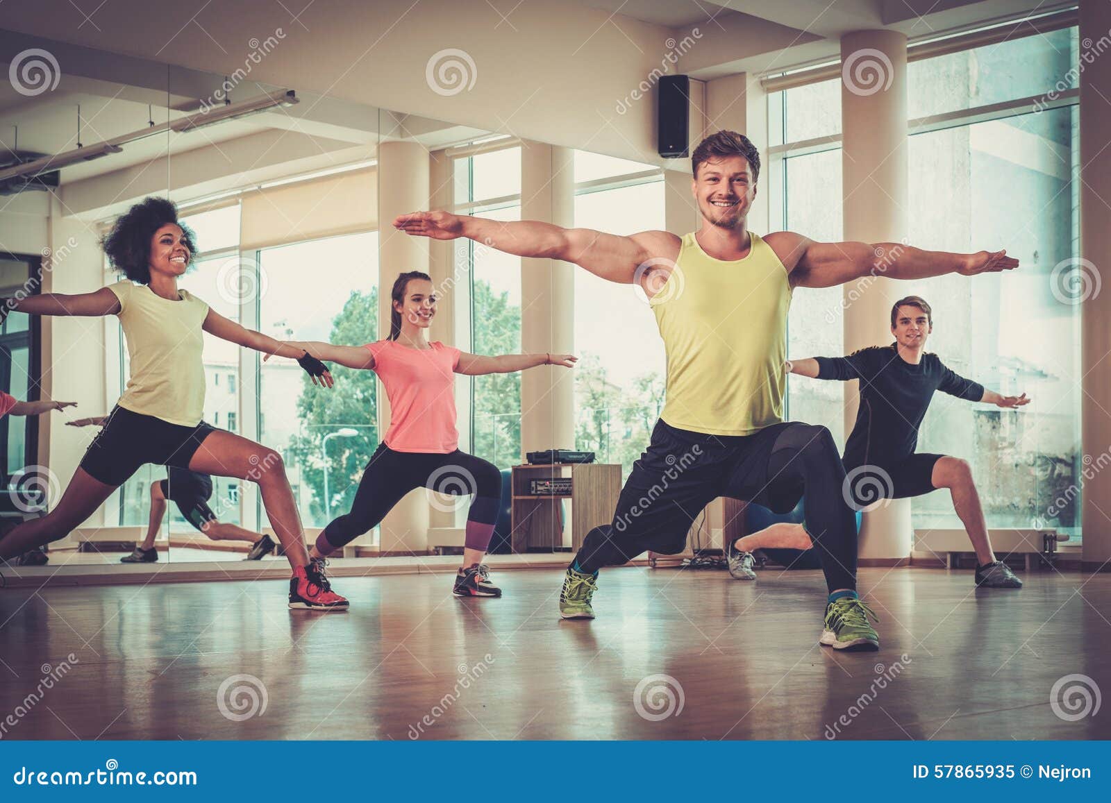 Multiracial Group Doing Aerobics Exercise Stock Image - Image of ...