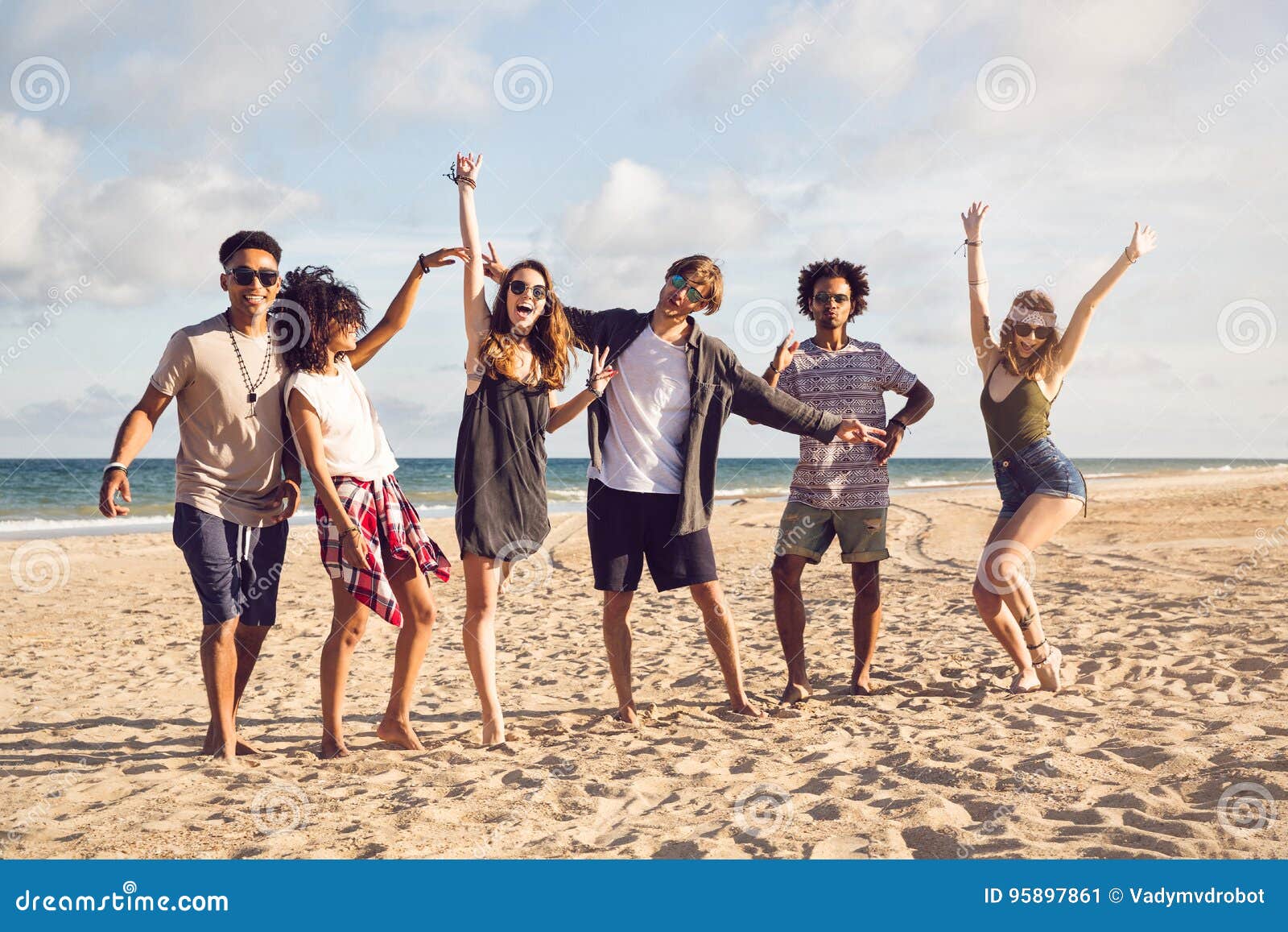 Multiracial Group of Friends Enjoying a Day at Beach Stock Image ...