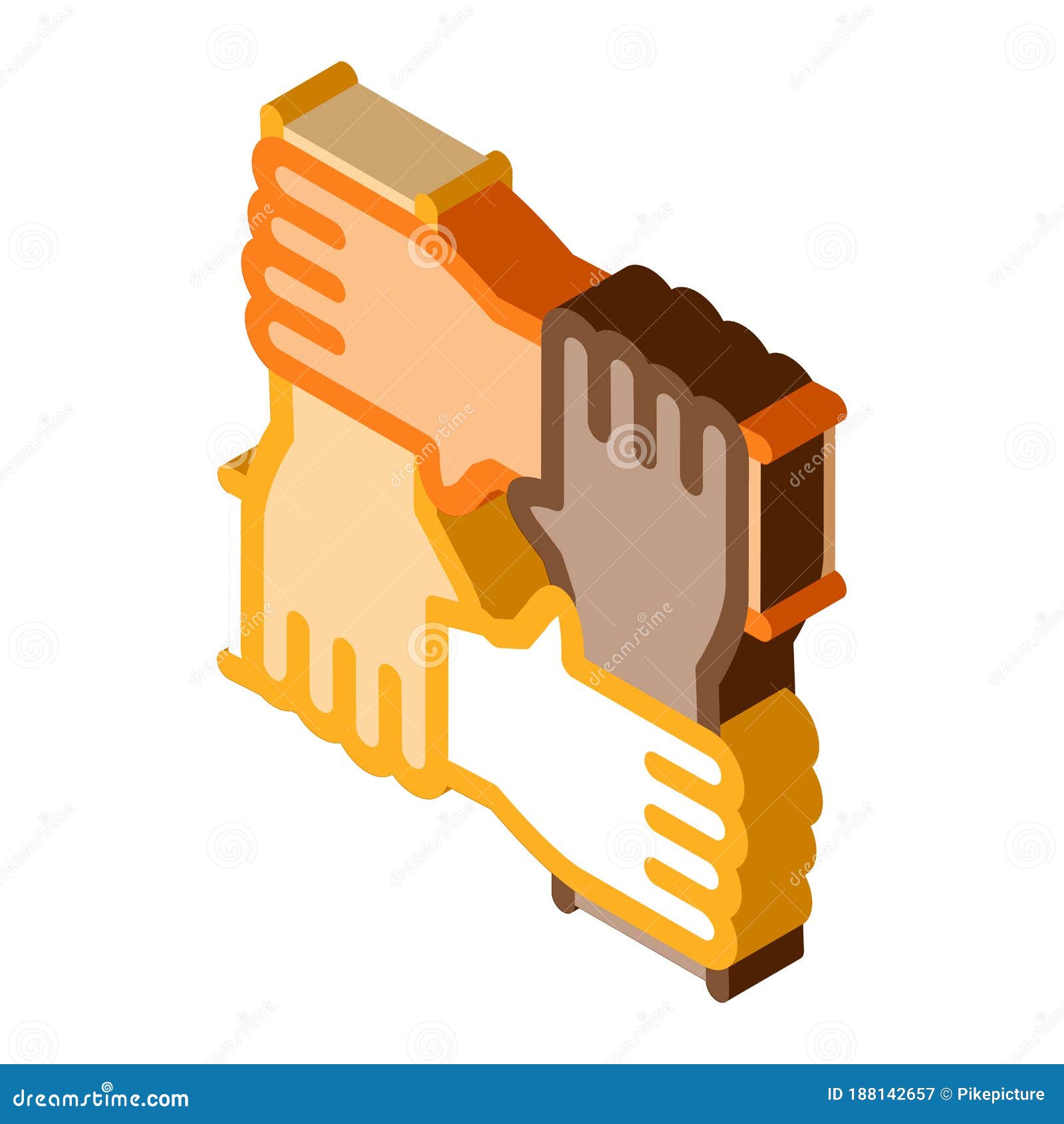 Multiracial Group Hands Holding Isometric Icon Vector Illustration ...