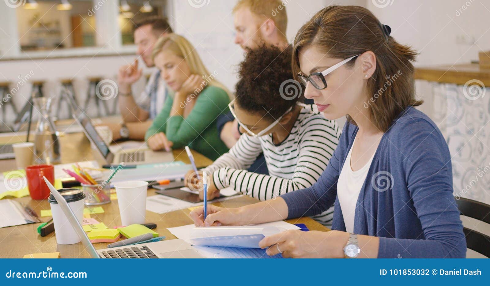 Young Concentrated Wokers in Office Stock Photo - Image of black ...