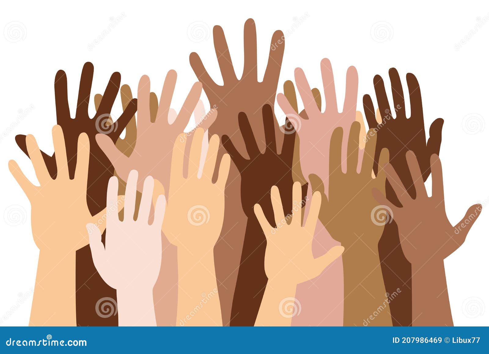 Multiracial Multicultural Human Hands Up Crowd Isolated Vector Stock ...